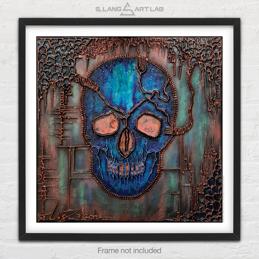 Biomechanical Human Skull Poster, Gothic Memento Mori Horror Print ...