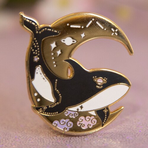Celestial Orca Whale and Moon Enamel Pin Orca Whale Pins - Etsy
