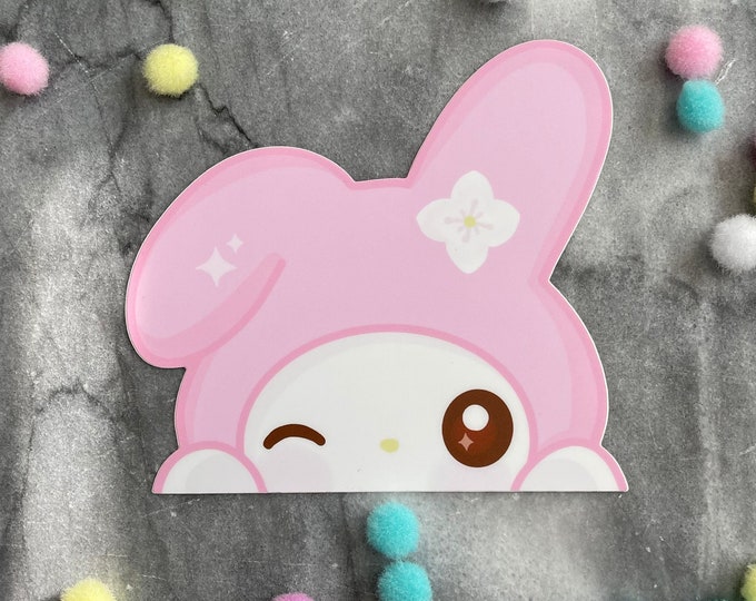 Cute Pink Bunny Peeker Sticker Kawaii Bunny Peeker Vinyl Kawaii Peeker ...