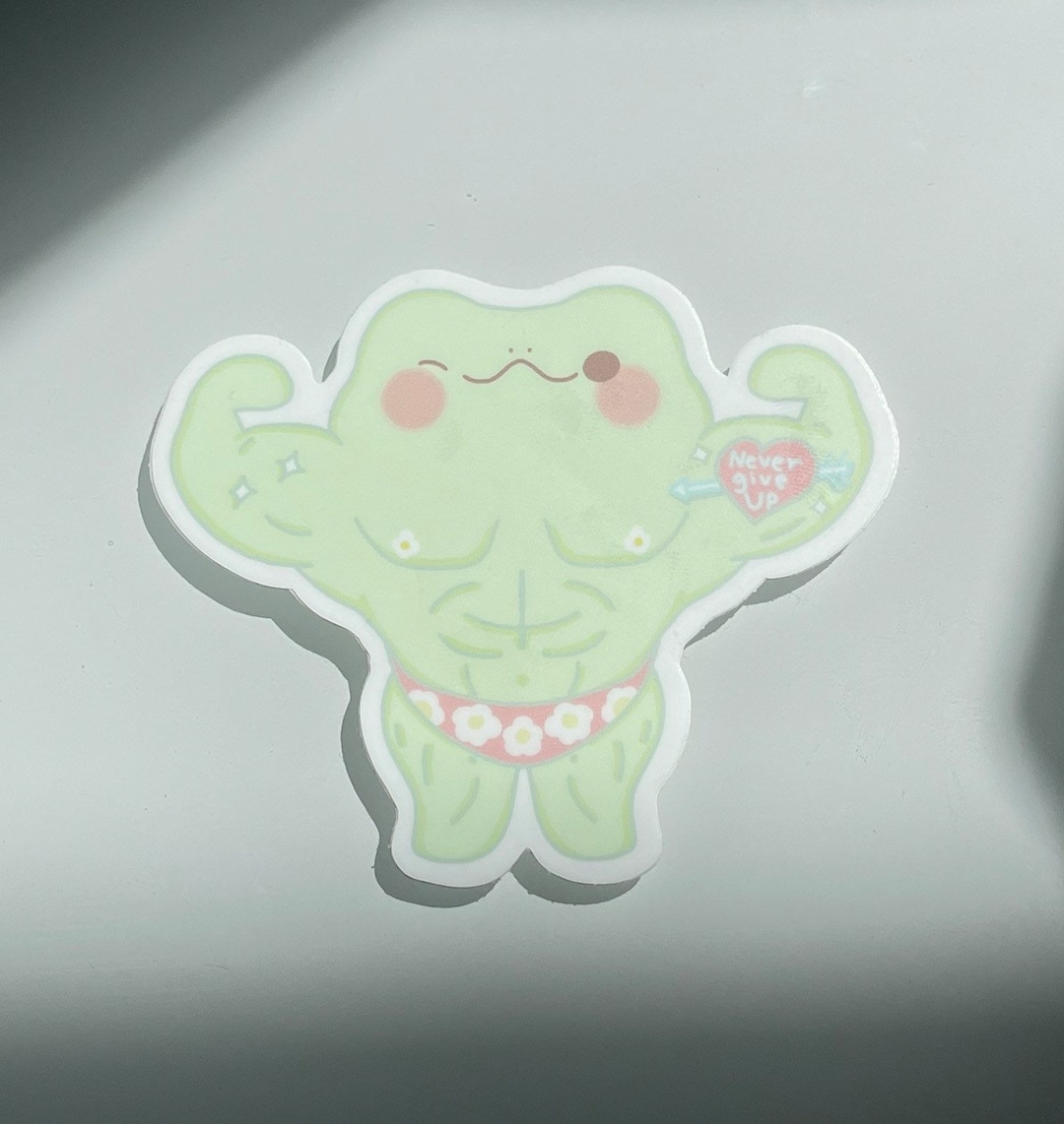 Cute Muscle Frog Vinyl Sticker- Buff Frog Sticker- Cute Motivational ...