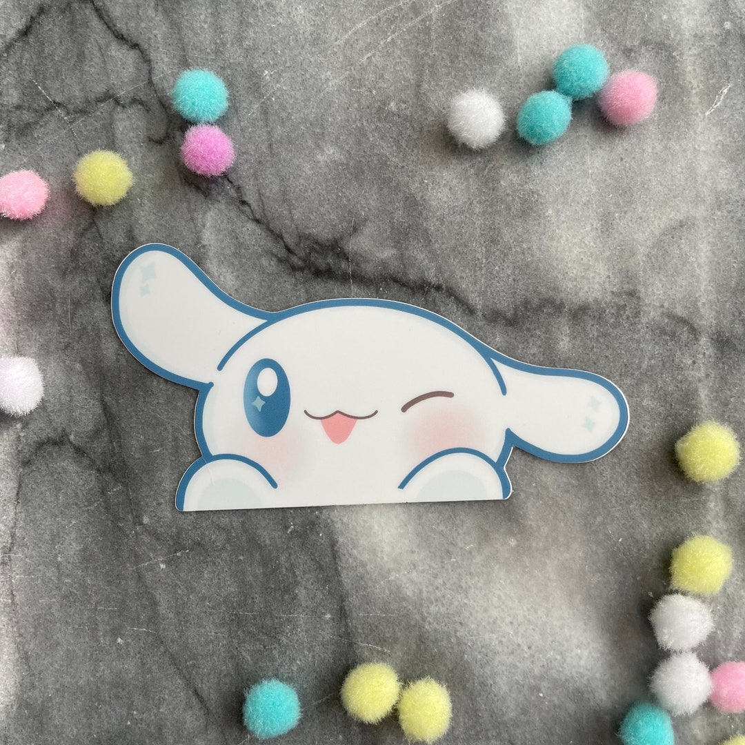 Kawaii White Cinna Bunny Peeker Sticker Kawaii Cinna Bunny - Etsy