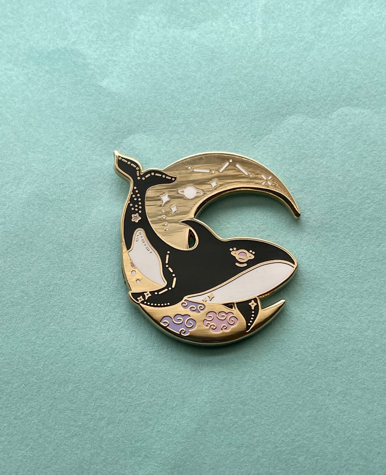 Celestial Orca Whale and Moon Enamel Pin Orca Whale Pins | Etsy