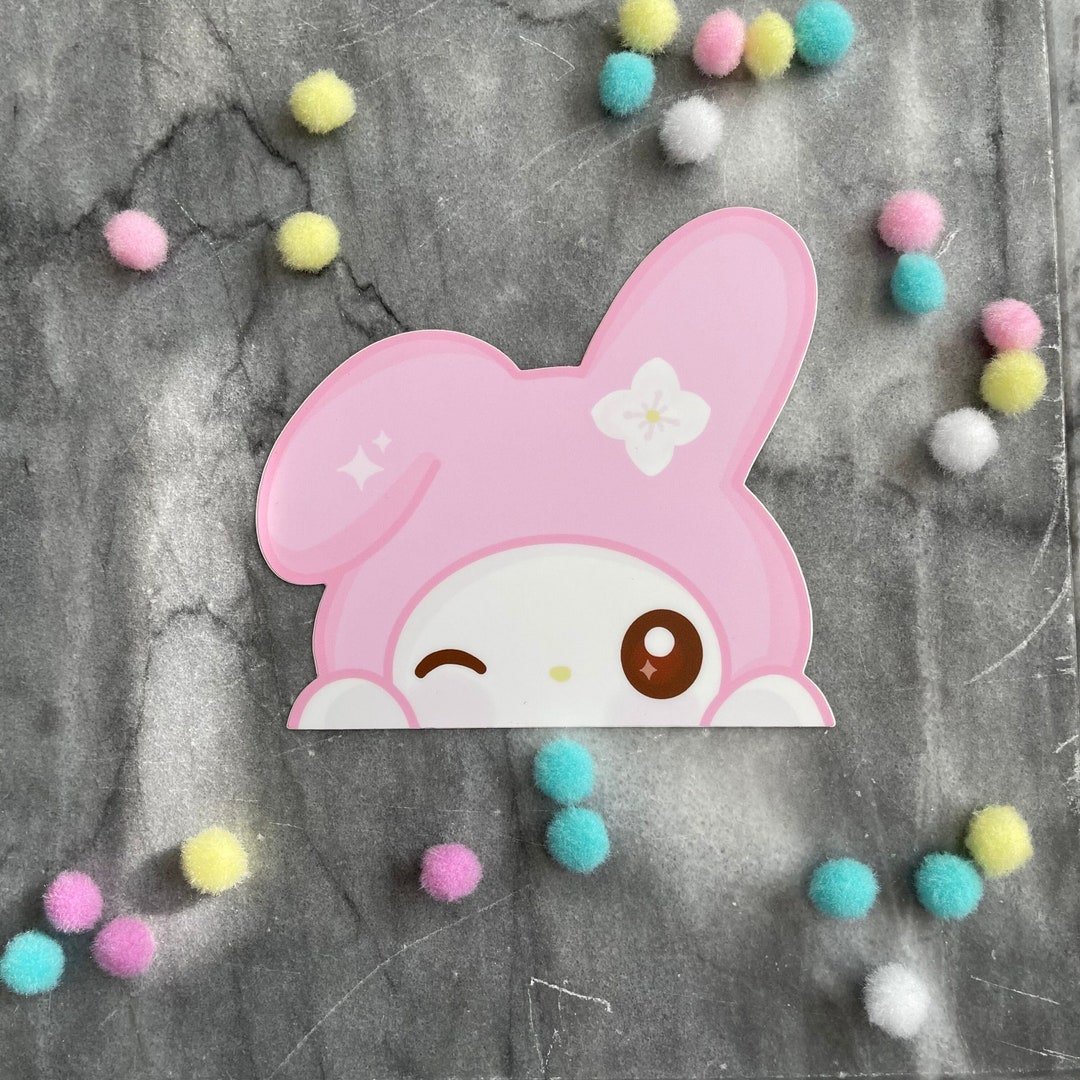 Cute Pink Bunny Peeker Sticker Kawaii Bunny Peeker Vinyl Kawaii Peeker ...