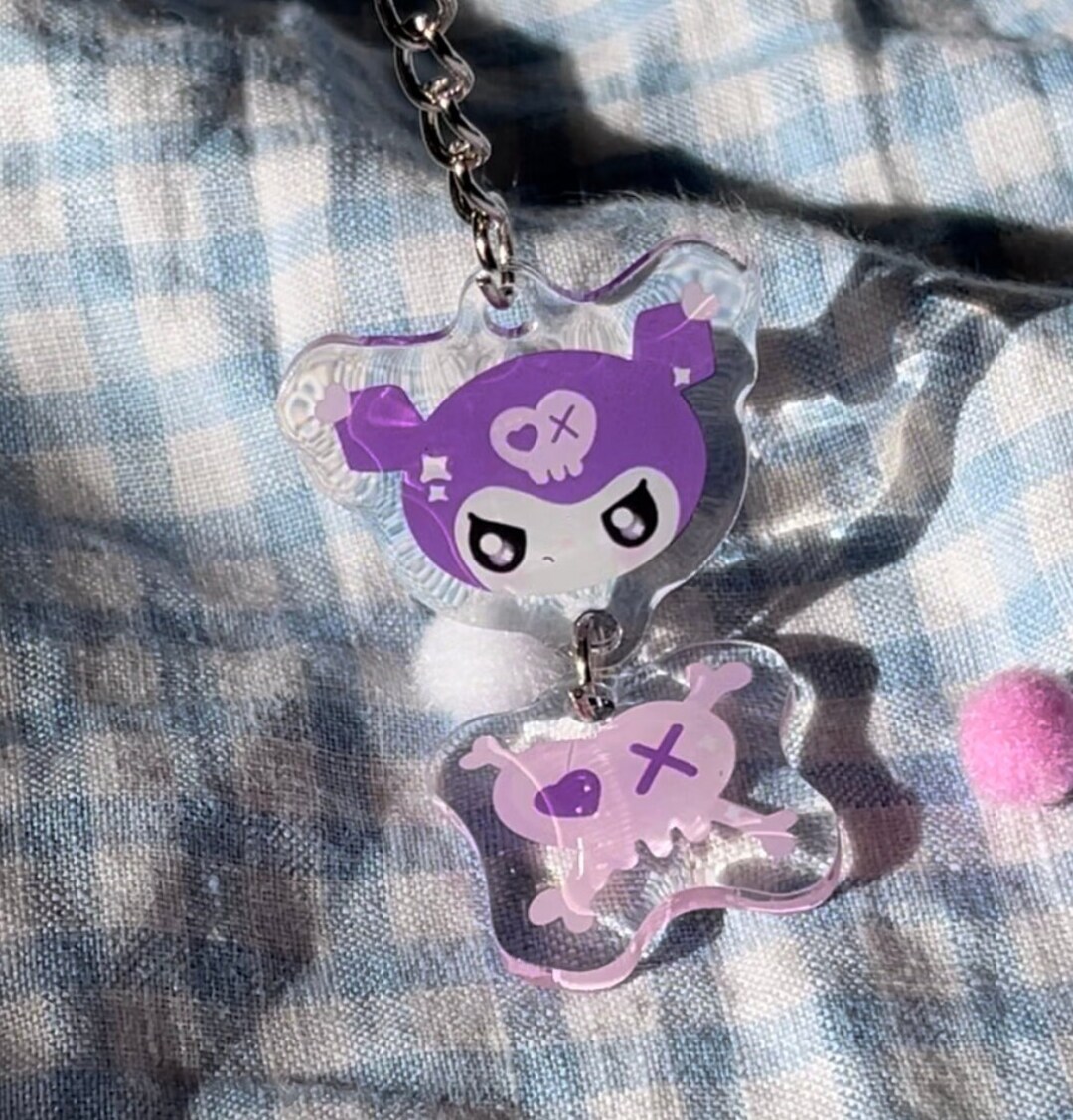 Cute Pink Bunny Acrylic Double Keychain- Cute Purple Goth Bunny- Kuro ...