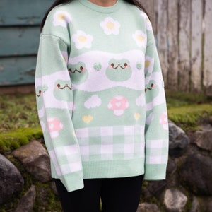 Bubz the Frog Knit Sweater-pastel Green Cottage Core Sweater- Cute ...