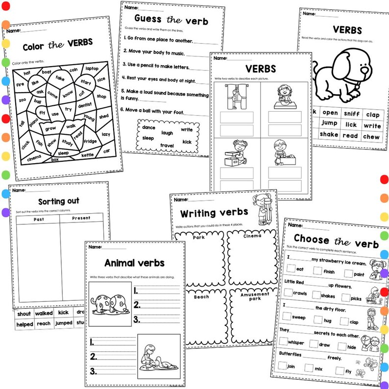 Parts of the Speech - VERBS - Worksheets for Year 1 and 2 - Grammar - Etsy