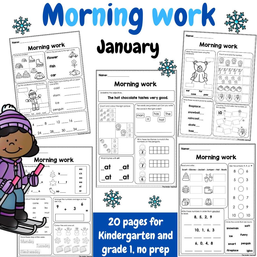 January Morning Work Kindergarten and Grade - Etsy