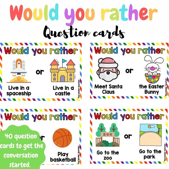 Would You Rather Questions 40 Cards Kindergarten First Etsy Would You Rather Questions 40 Cards Kindergarten First Etsy