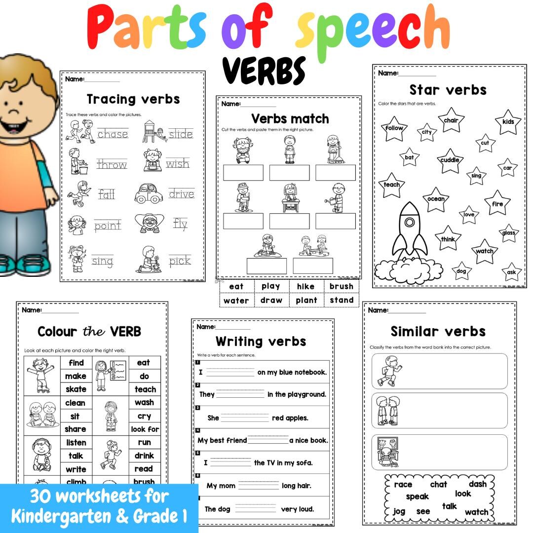 Parts of the Speech - VERBS - Worksheets for Year 1 and 2 - Grammar - Etsy