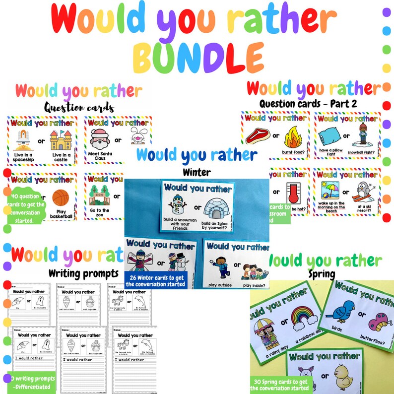 Would You Rather Question Cards - BUNDLE - Etsy