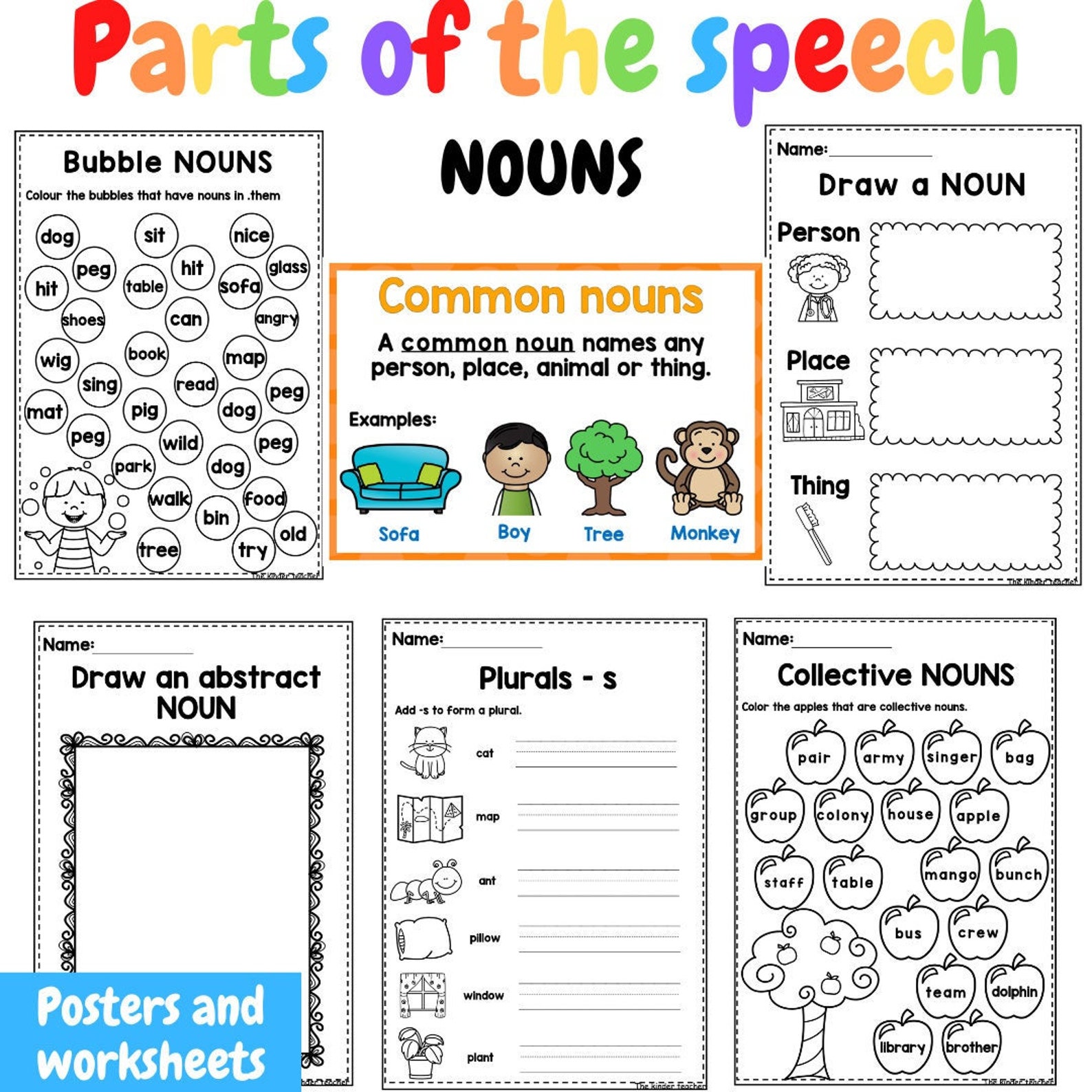 Parts of the Speech - NOUNS - Posters and Worksheets - Etsy