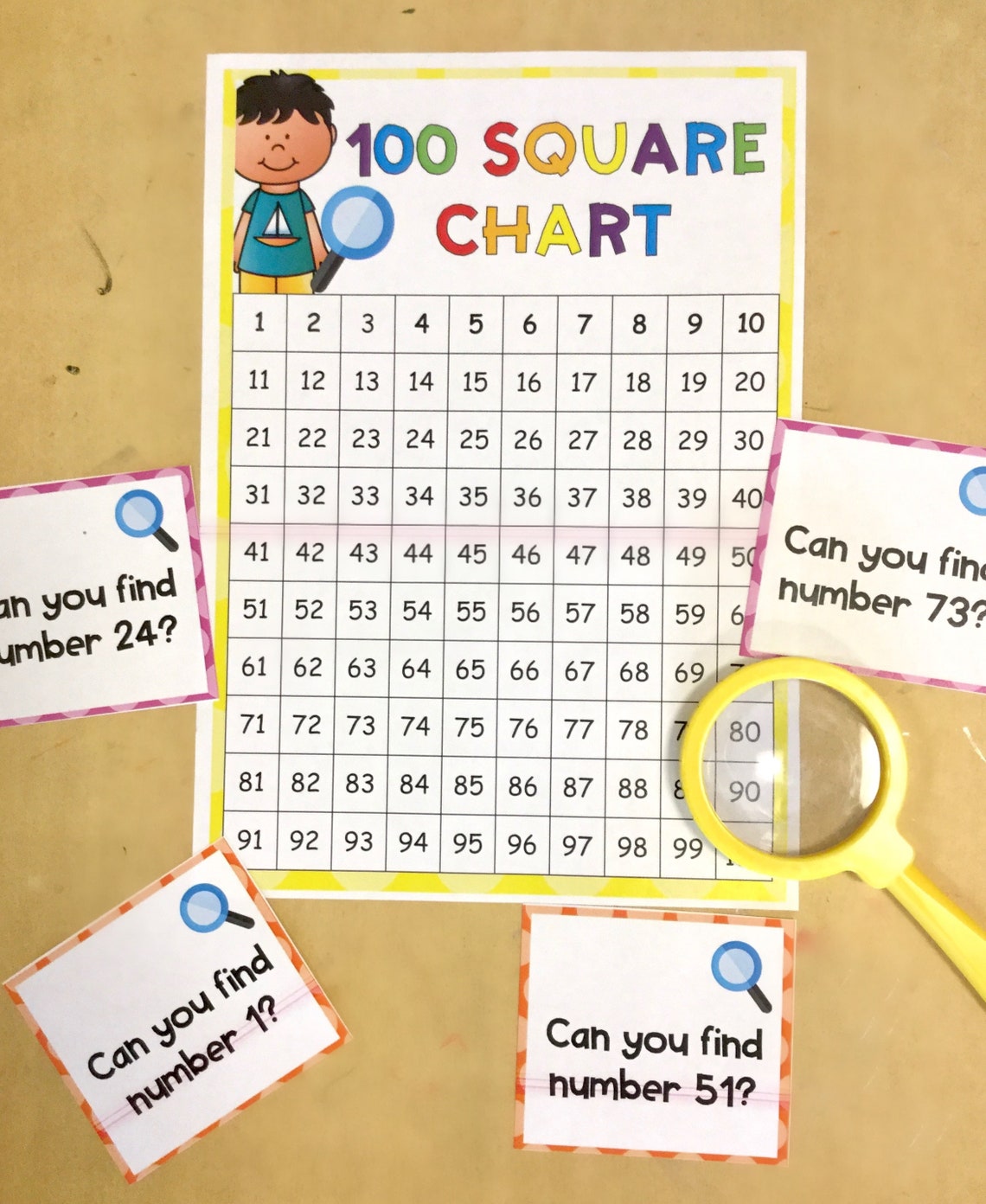 100 Square Chart - Find the Number, One More, One Less - Etsy