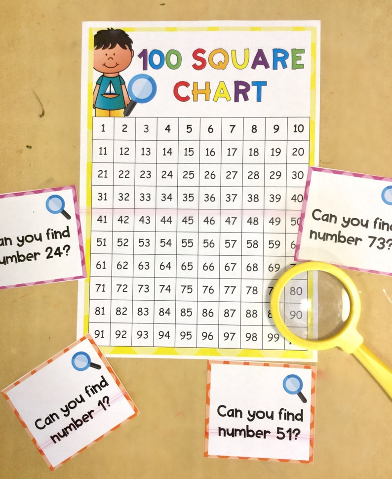 100 Square Chart - Find the Number, One More, One Less - Etsy