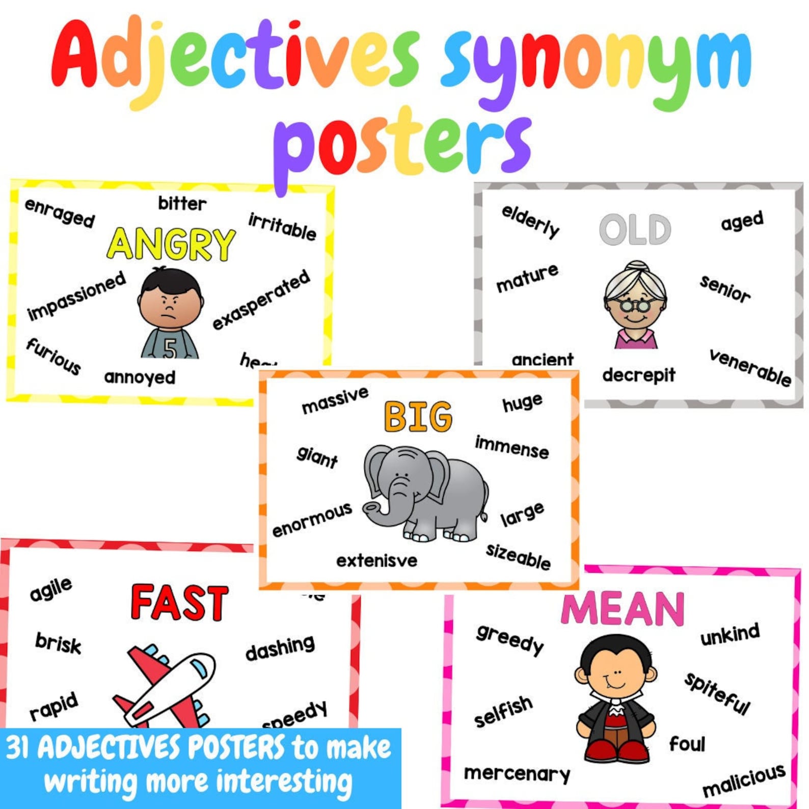Adjectives Synonym Posters - Etsy