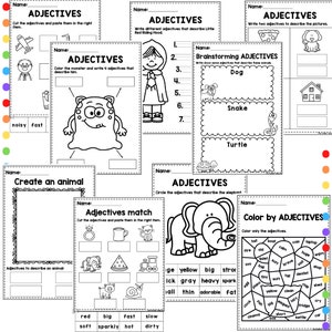 Parts of the Speech - ADJECTIVES - Posters and Worksheets - Etsy