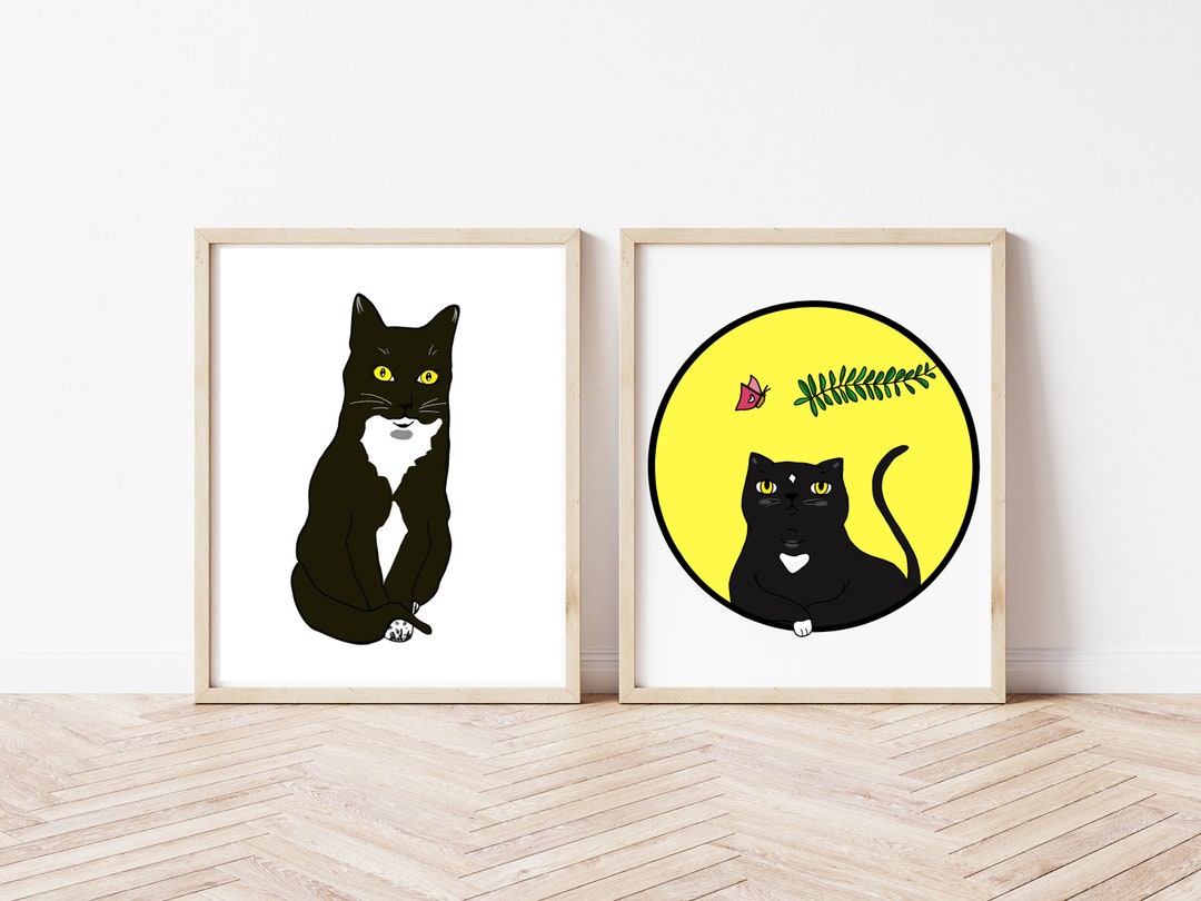 Póster Imprimible Con Gato Negro Póster De Gato Negro Póster De Habitación Para Niños Arte De