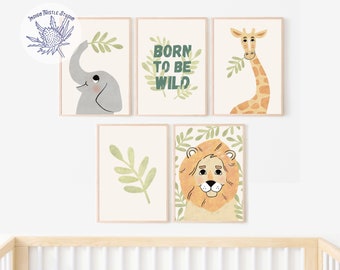 Boho Wildflower Safari Watercolor Prints, Neutral Animal Floral Nursery ...
