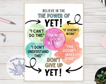 Power of Yet Growth Mindset Classroom Poster Inspirational - Etsy