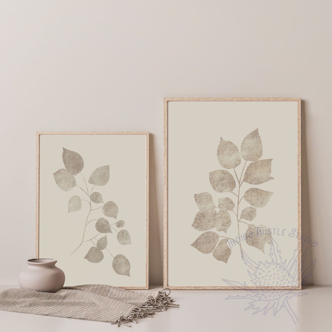 Set of 2 Neutral Botanical Prints, Rustic Floral Prints, Minimalist ...