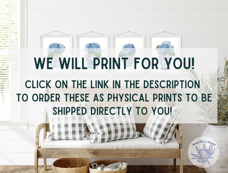 Set of 4 Hydrangea Prints Blue Flowers Coastal Decor Preppy - Etsy