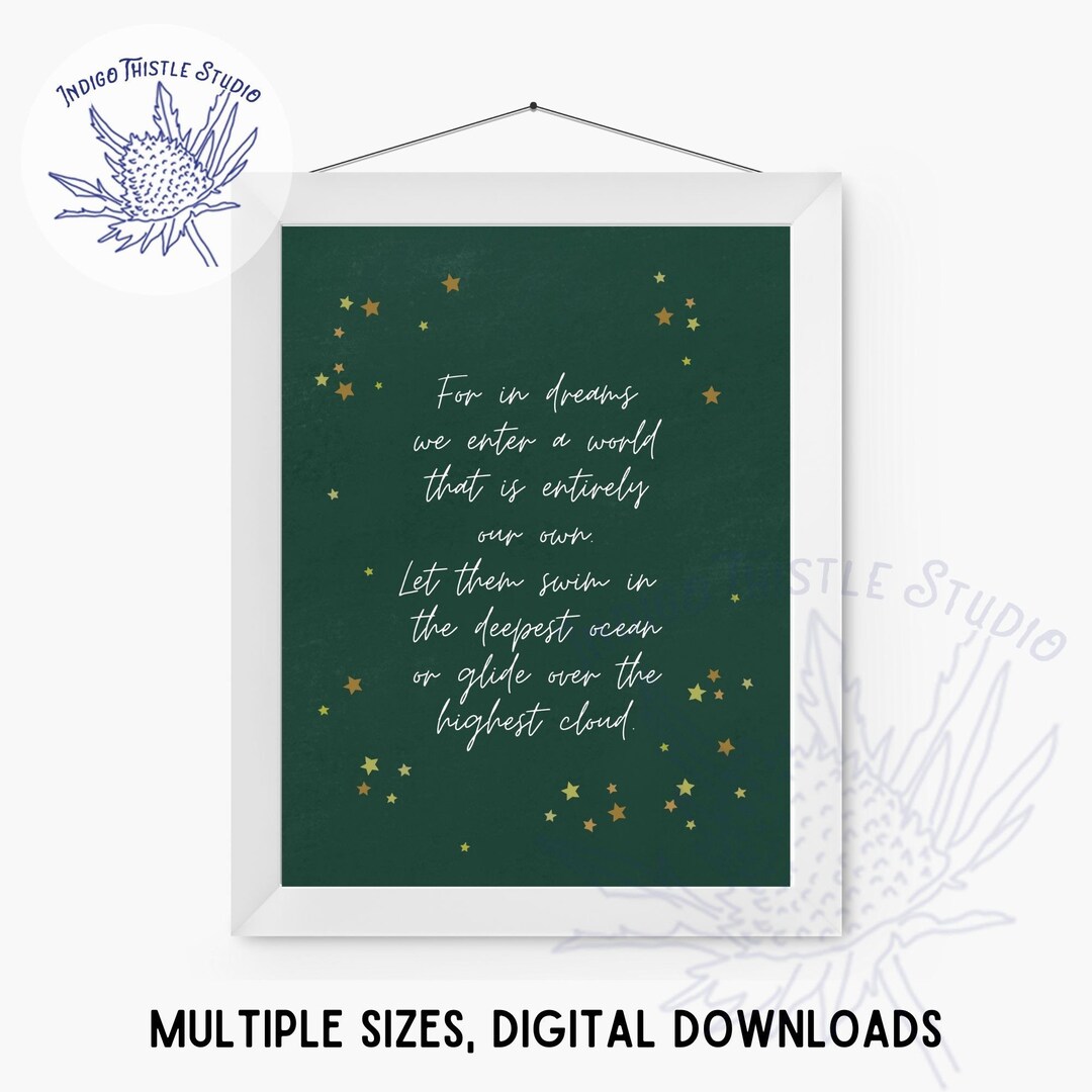 Wizard Quote Printable Wall Art, in Dreams We Enter a World, Dark Green ...