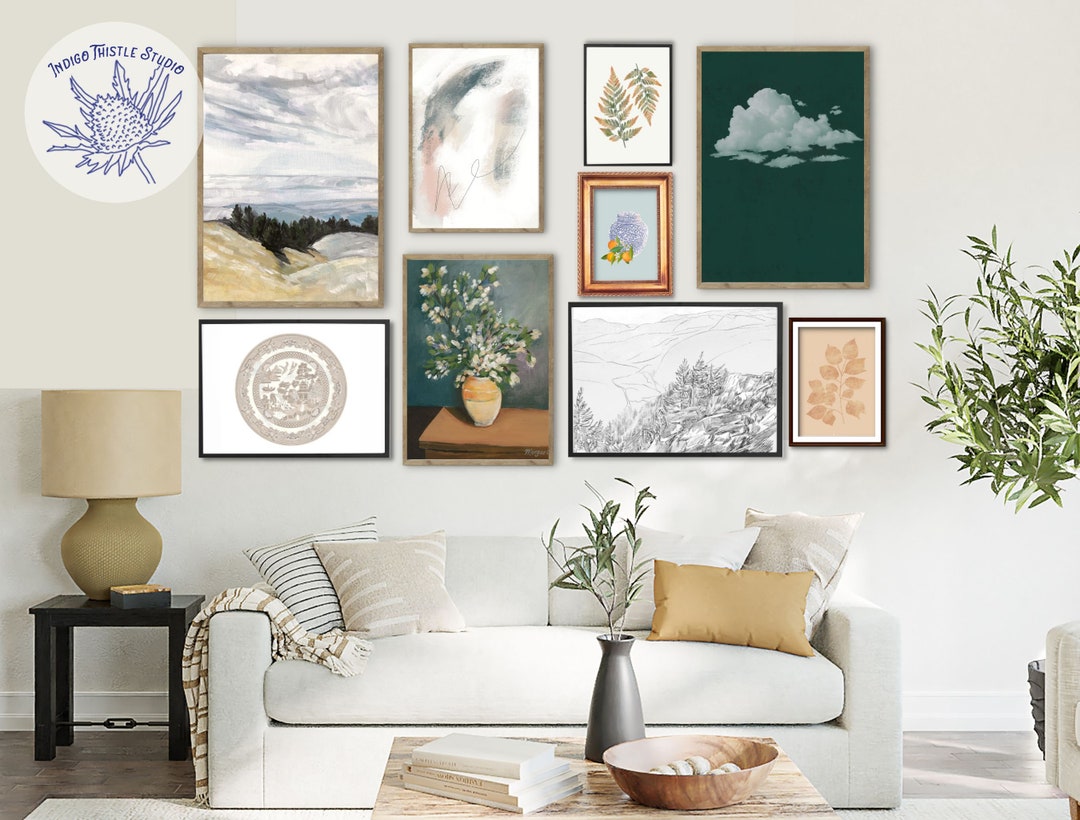 Gallery Wall Art Set of 9, Eclectic Print Set, Botanical Wall Art ...