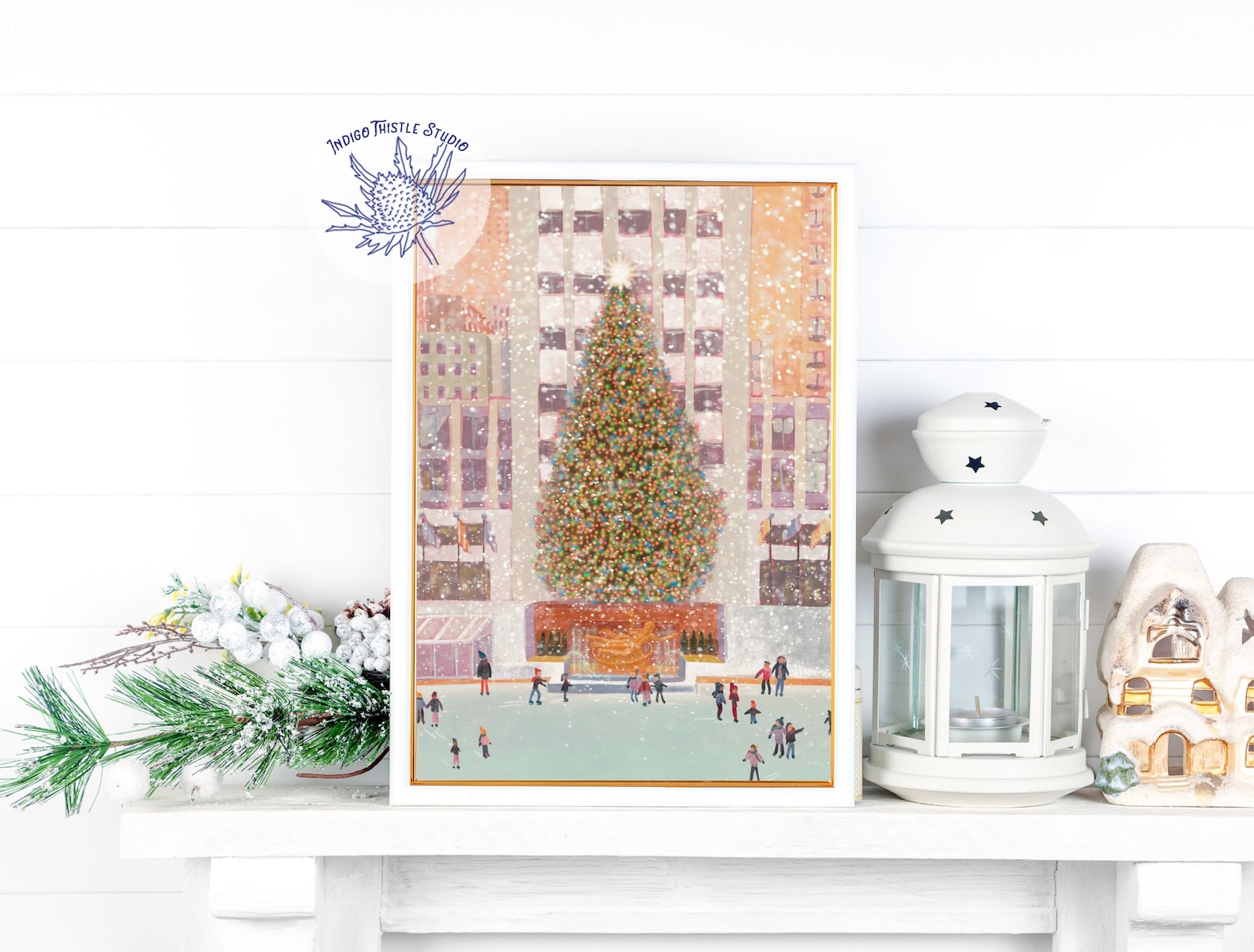 Christmas Tree Art Print, Rockefeller Ice Skating Illustration ...