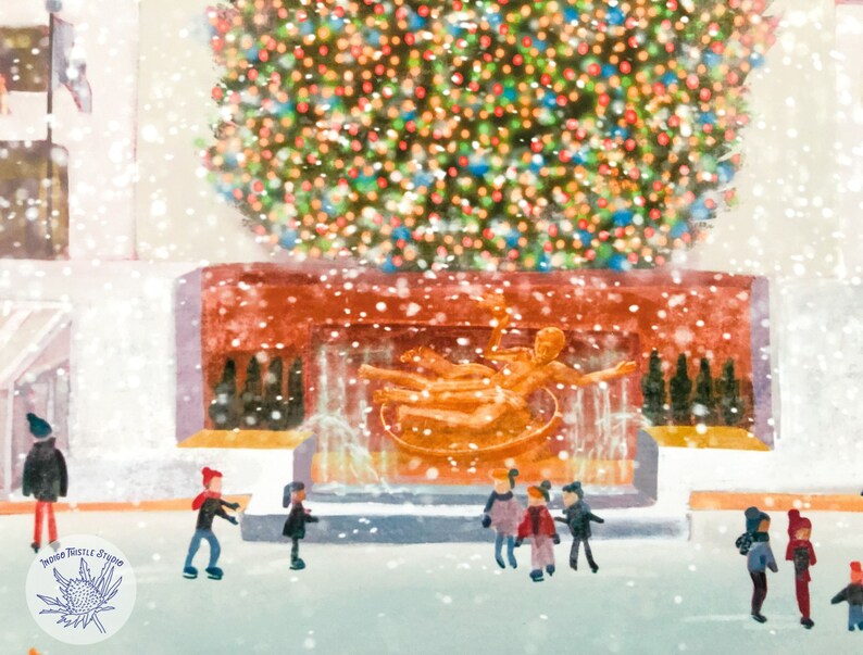 Christmas Tree Art Print, Rockefeller Ice Skating Illustration ...
