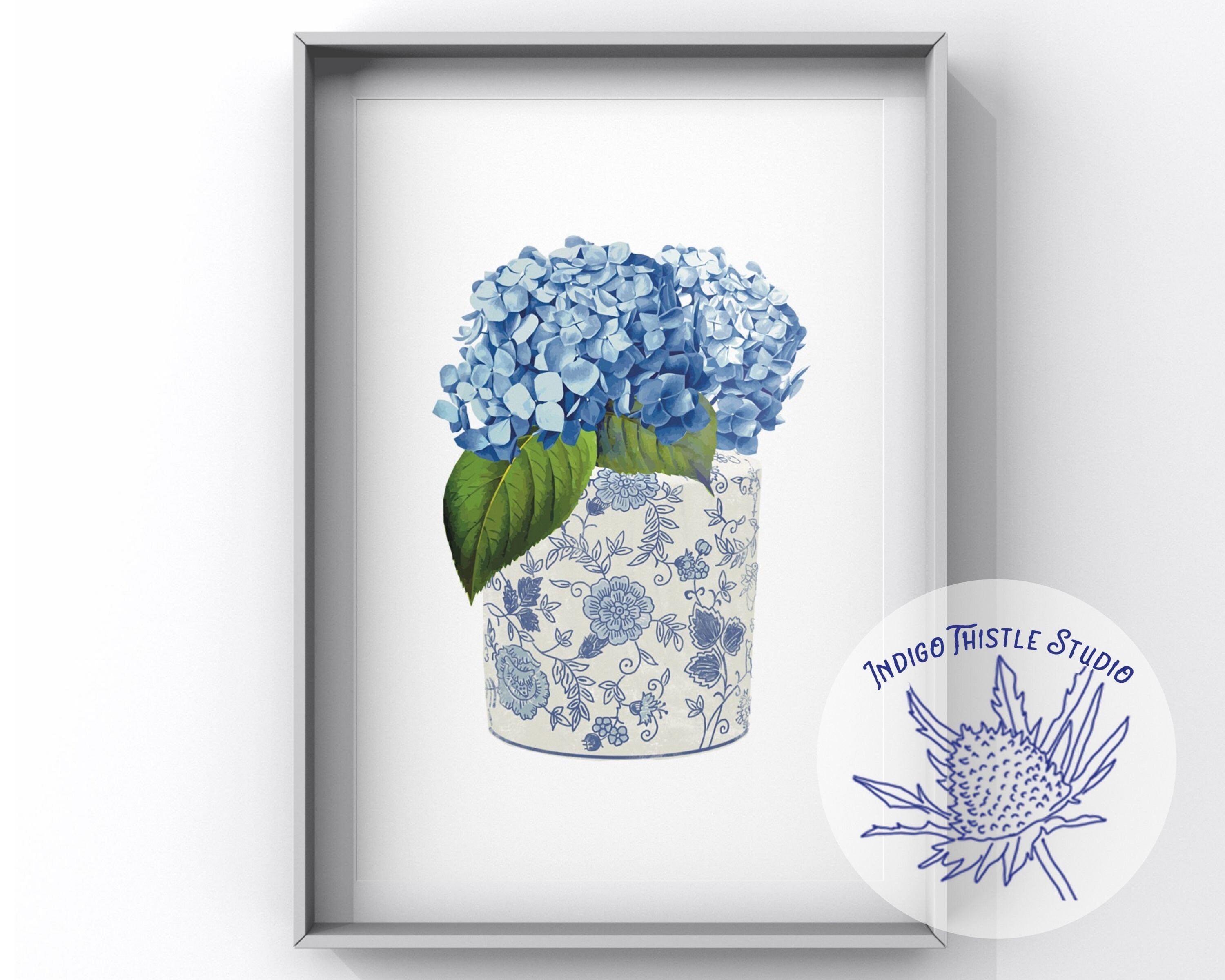 Set of 4 Hydrangea Prints Blue Flowers Coastal Decor Preppy - Etsy