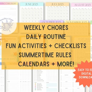 Summer Planner, Editable Reward Chart Bundle for Kids, Fun Chore Chart ...