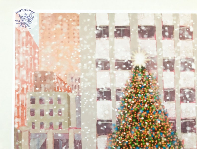 Christmas Tree Art Print, Rockefeller Ice Skating Illustration ...