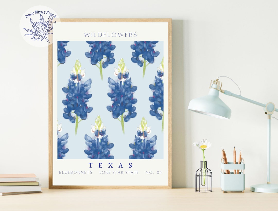 Bluebonnet Texas Print, Flower Market, Botanical Wall Art, Floral ...