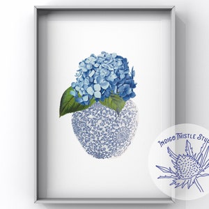 Blue Hydrangea Botanical Prints, Set of 4, Vintage Floral, Coastal ...