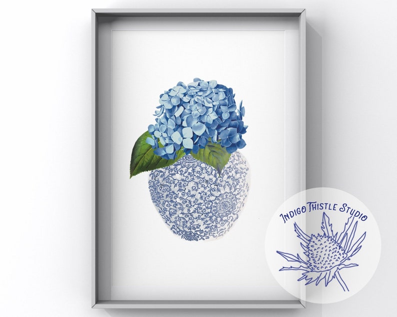 Set of 4 Hydrangea Prints Blue Flowers Coastal Decor Preppy - Etsy