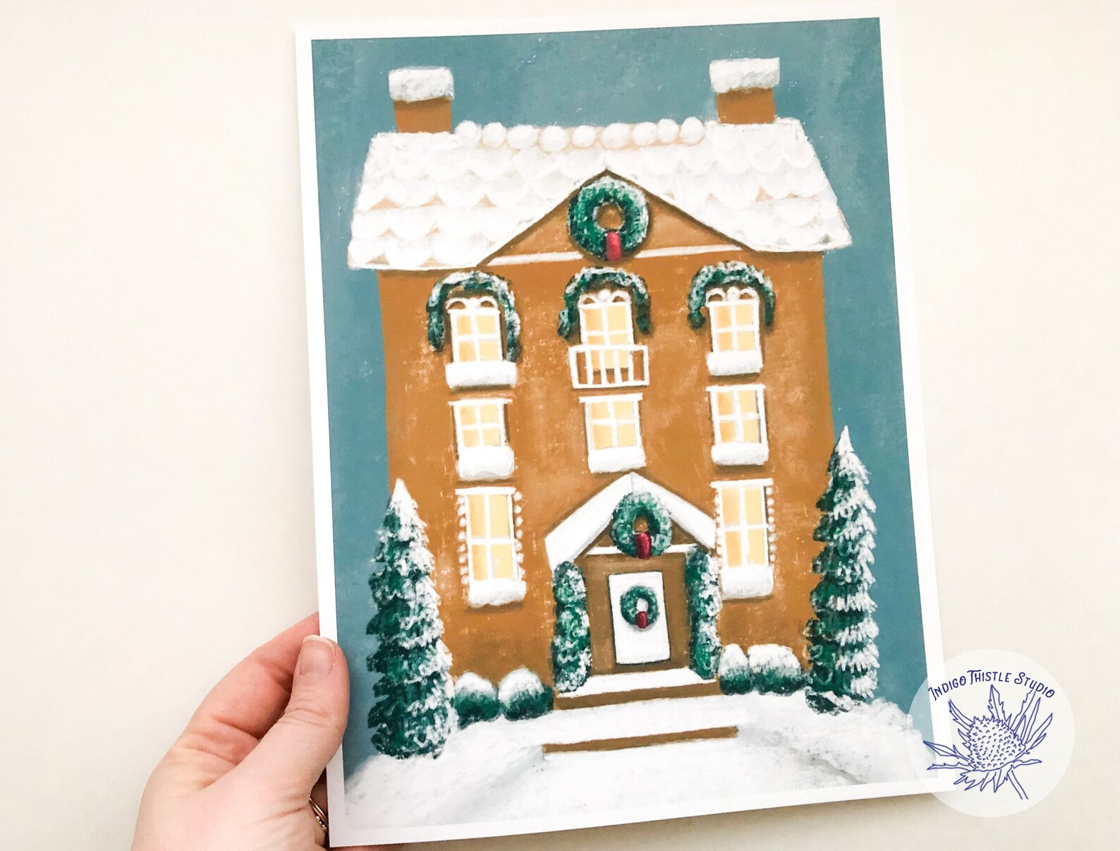 Christmas Wall Art, Christmas Trees, Gingerbread House Illustration ...