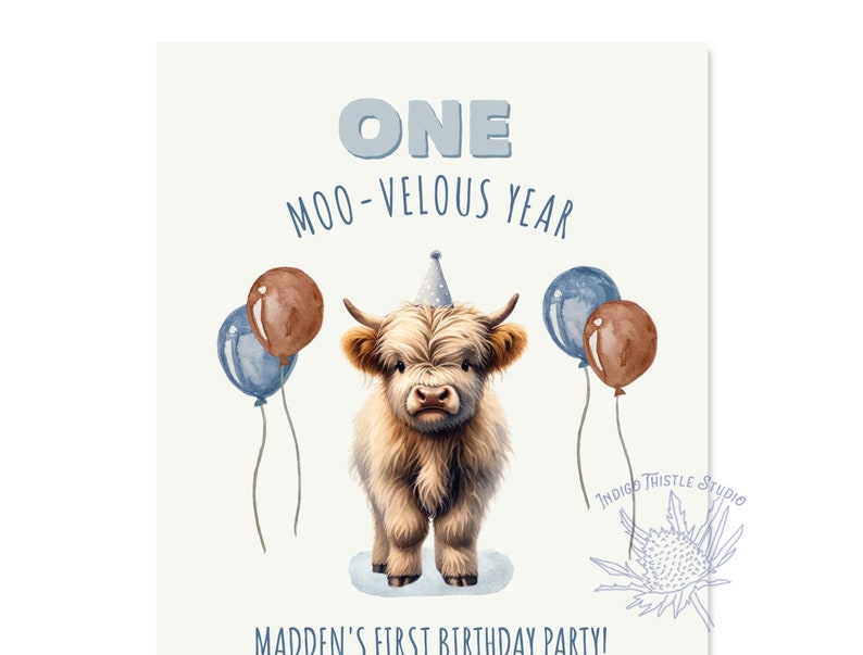 Highland Cow Birthday Invite, Boho Cow, Holy Cow, Moovelous Year ...