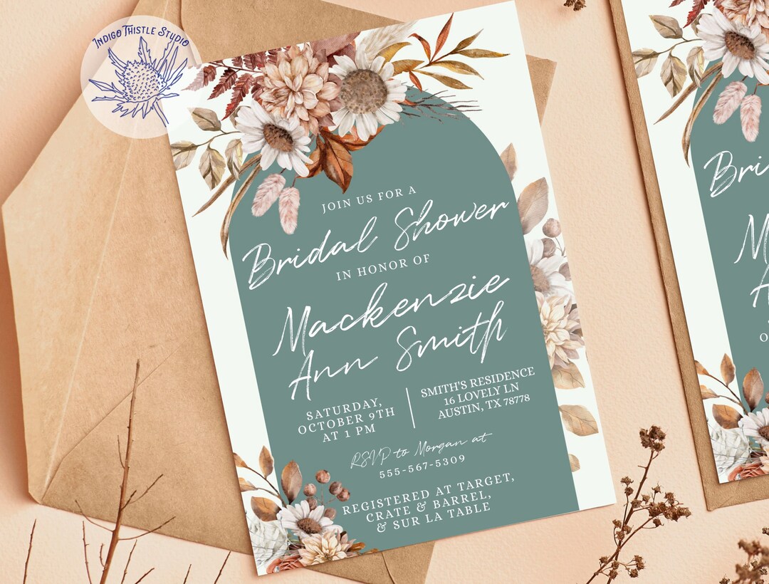 Fall Theme Bridal Shower Invitation Template, Retro Invite, Wine ...