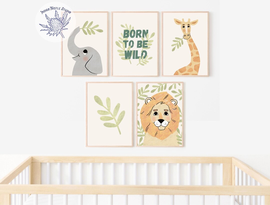 Boho Safari Watercolor Prints, Neutral Animal Floral Nursery Wall Art ...