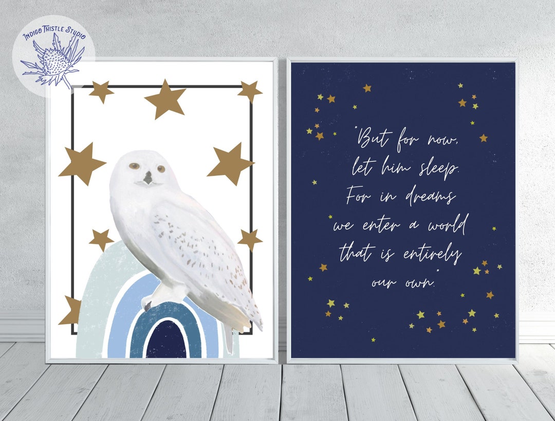 Let Him Sleep Quote, Gold Stars Navy Owl Decor, Potter Owl Nursery ...