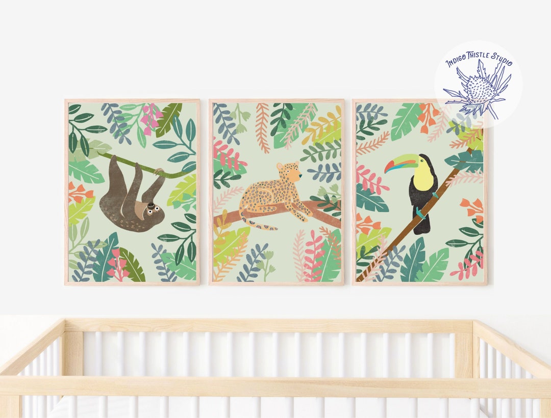 Jungle Nursery Decor, Set of 3 Jungle Animal Wall Art Prints, Boho ...