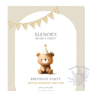 Beary First Birthday Party Invitation, Baby Bear, Neutral Bear ...
