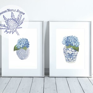 Blue Hydrangea Botanical Prints, Set of 4, Vintage Floral, Coastal ...
