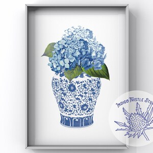 Blue Hydrangea Botanical Prints, Set of 4, Vintage Floral, Coastal ...