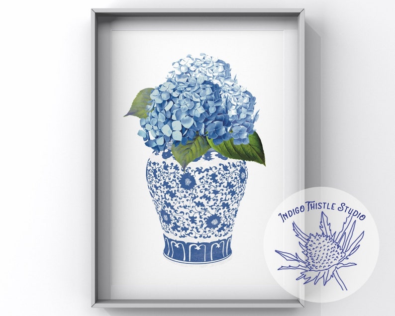 Set of 4 Hydrangea Prints Blue Flowers Coastal Decor Preppy - Etsy