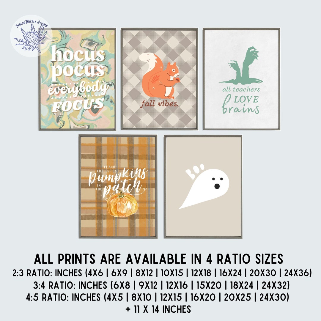 Halloween Classroom Poster Set, Set of 5, Halloween Gallery Wall ...