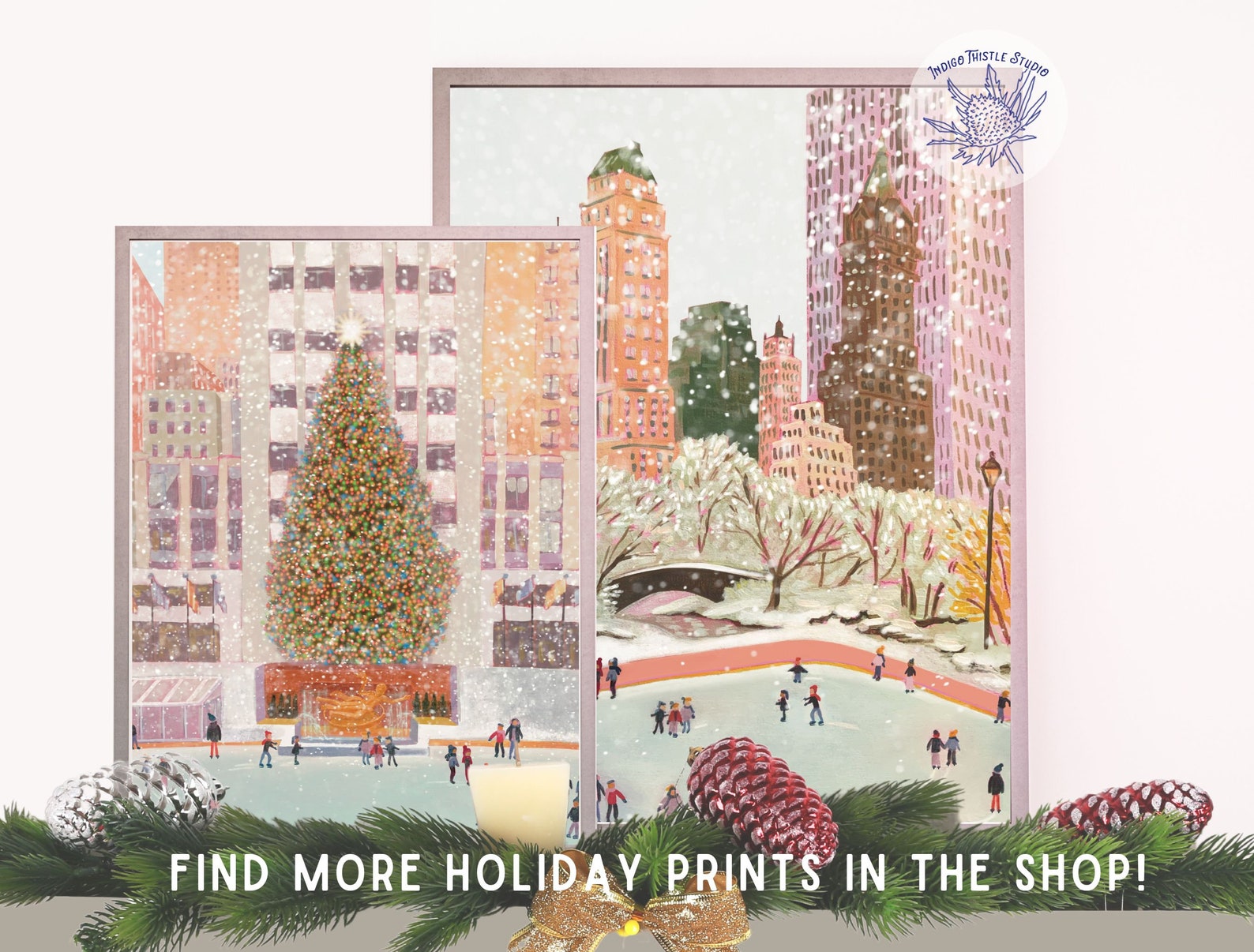 Christmas Tree Art Print, Rockefeller Ice Skating Illustration ...