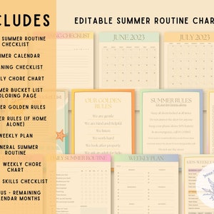 Summer Planner, Editable Reward Chart Bundle for Kids, Fun Chore Chart ...