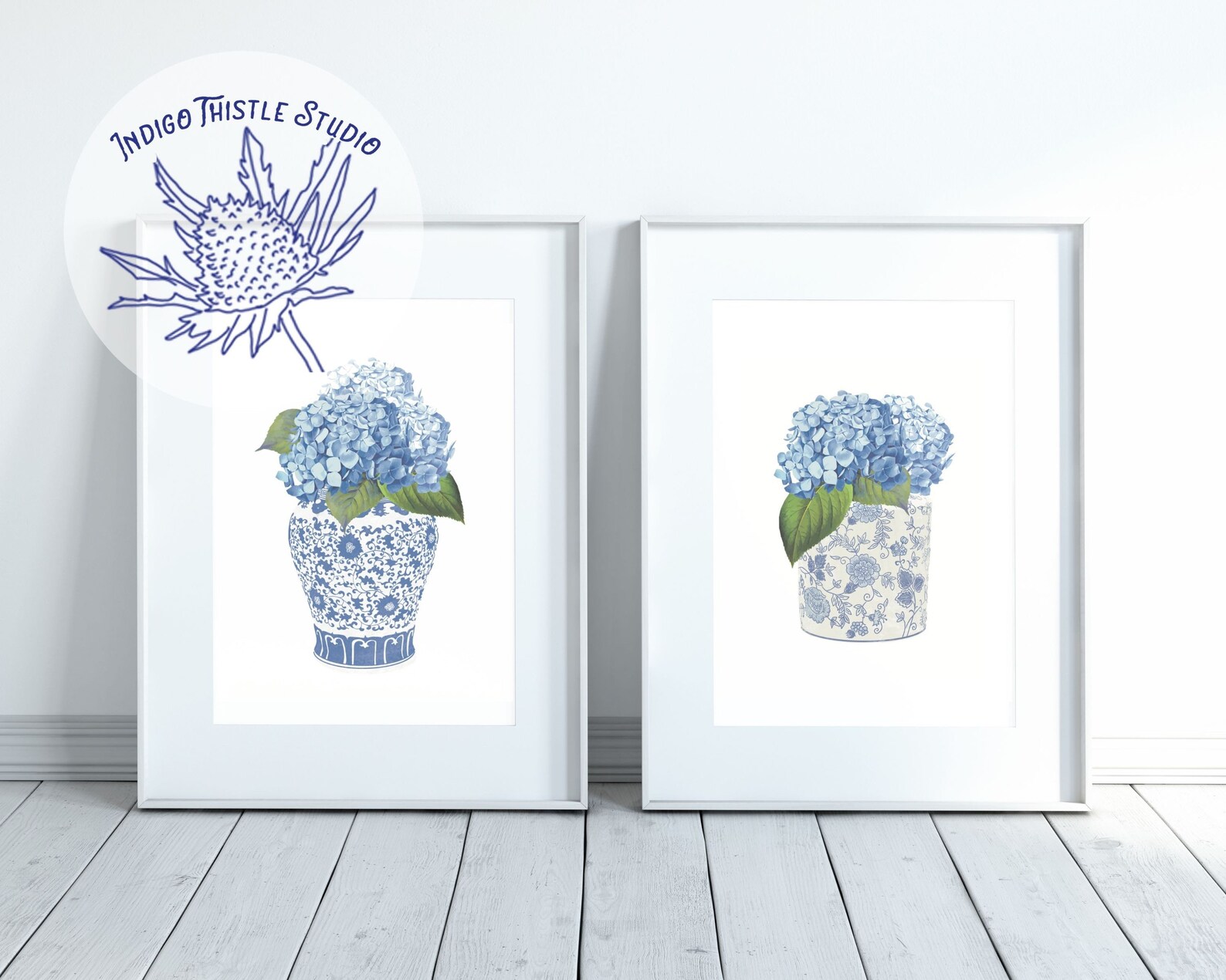 Set of 4 Hydrangea Prints Blue Flowers Coastal Decor Preppy - Etsy