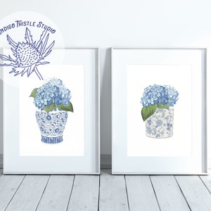 Blue Hydrangea Botanical Prints, Set of 4, Vintage Floral, Coastal ...