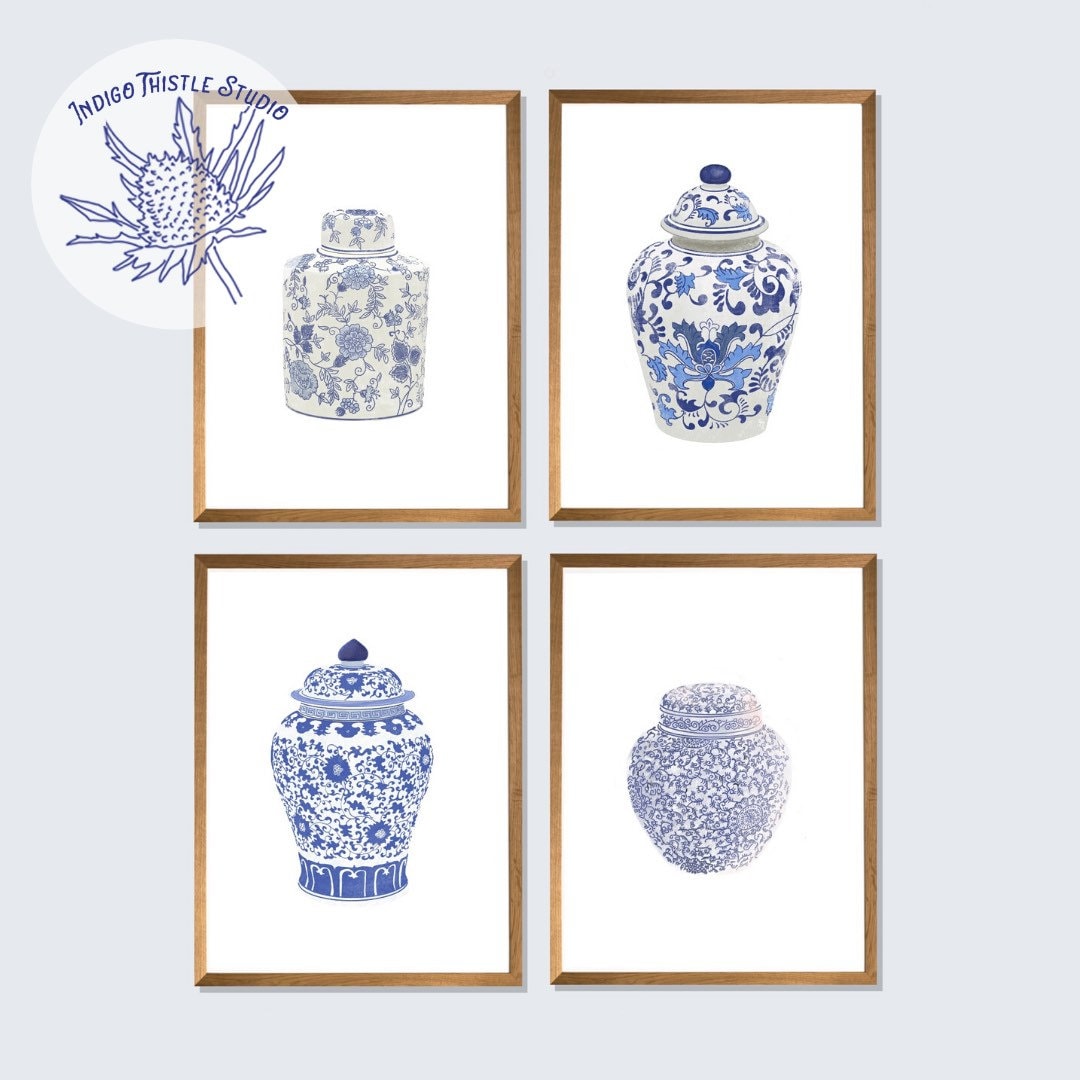 Ginger Jar Prints - Set of 4 - Chinoiserie Blue and White Vases ...